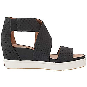 Dr. Scholl's Shoes Women's Sheena Wedge Sandal, Black Smooth Perforated, 8 M US