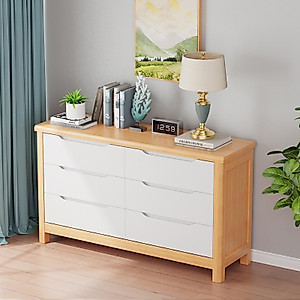 Polynices Bedroom Dressers with Drawers,Large Natural Wood Dresser & Chests of 6 Drawers Storage Organizer, Modern Wide Dresser for Bedroom, Kids Bedroom, Hallway White
