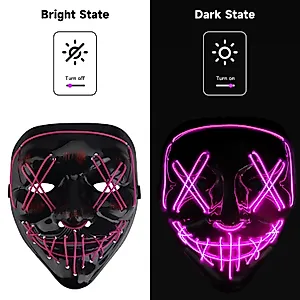 OWill Halloween Mask Set,LED Purge Mask with Gloves,3 Modes Light Up Creepy Mask,Halloween Costumes Cool Mask for Men Women Kids（Purple）