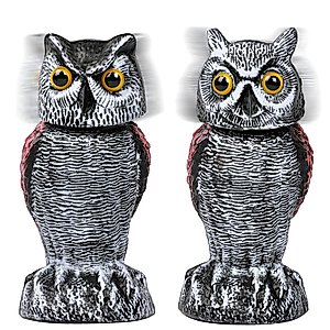 SETCADE Owl Decoy to Scare Birds Squirrels Away, Rotating Head Plastic Fake Garden Owl Statue, Halloween Decorations Outdoor, Owl Scarecrow Bird Deterrents for Outside Garden Orchard Courtyard 2 Pack