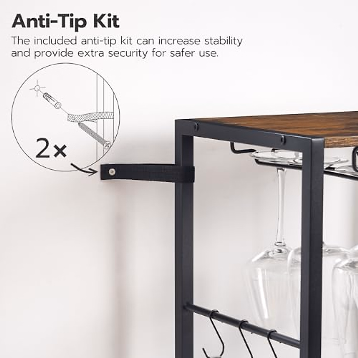 HOOBRO Wine Rack Freestanding Floor, 16-Bottle Wine Storage Rack with Non-Woven Fabric Drawer and Hooks, Wine Rack Table, Bar Cabinet for Kitchen, Dining Room, Bar, Rustic Brown and Black BF10JJ01