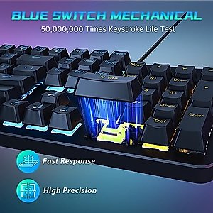 Mechanical Gaming Keyboard and Mouse Combo, 104 Keys Full Size RGB Backlit Blue Switch Keyboard, Ergonomic RGB Gaming Mouse with Mouse Pad, Anti-Ghosting Wired Keyboard for Windows PC Laptop Mac Gamer