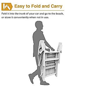 Mdeam Folding Adirondack Chair - Weather Resistant Fire Pit Chair with 2 Cup Holders and Retractable Ottoman for Patio, Garden, Backyard, Lawn, Outdoor (White)