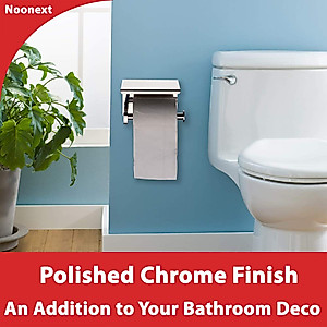 Toilet Paper Holder with Shelf Wall Mounted, Adhesive Toilet Paper Roll Holder, Stainless Steel Tissue Roll Dispenser Storage, Adhesive No Drilling Or Drilling with Screws (Polished Chrome)