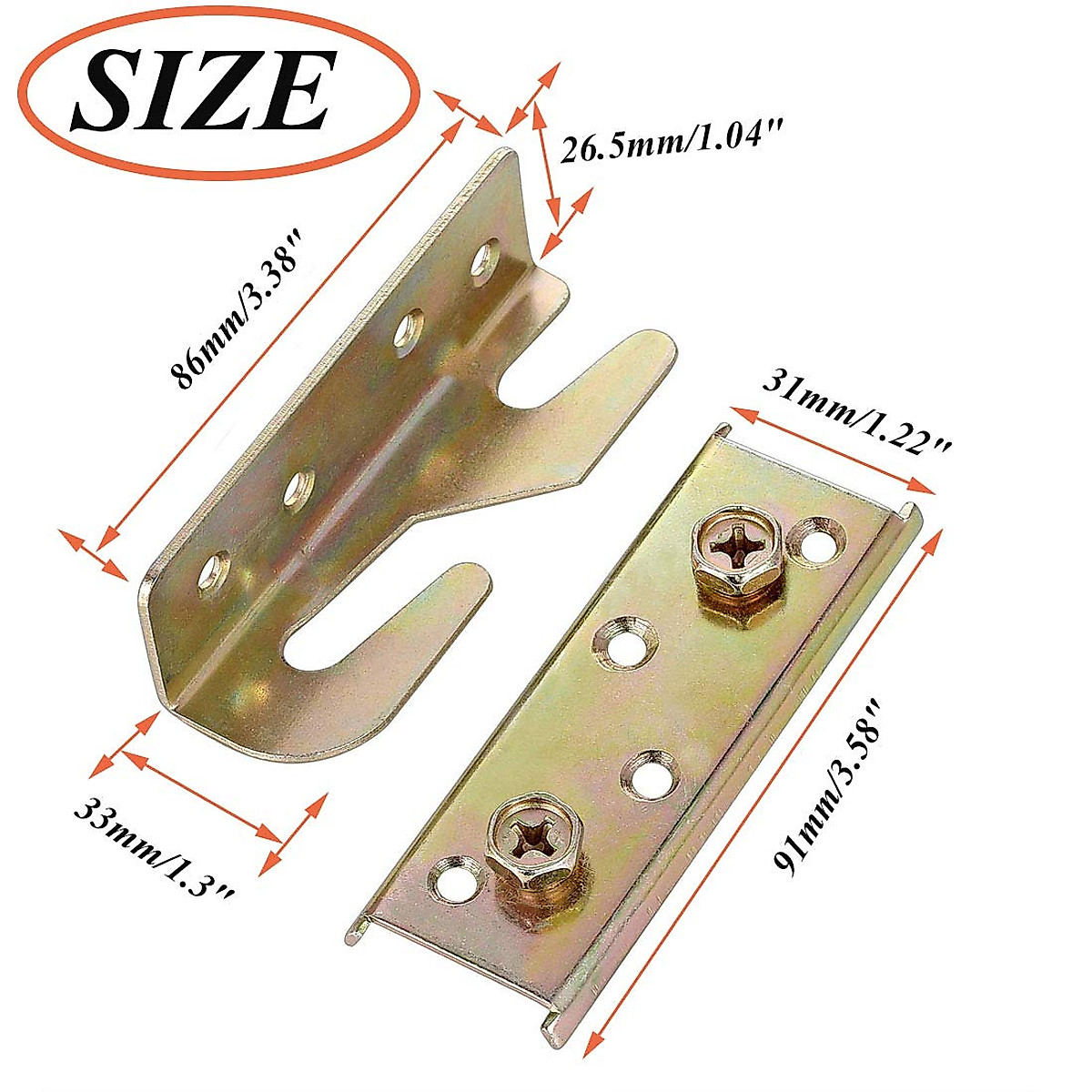 Socell 4 Sets Bed Rail Brackets Heavy Duty No-Mortise Bed Rail Fittings Wooden Bed Frame Connectors with Screws for Headboards Footboards Hold