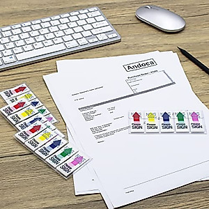 Please Sign Message Flags Assorted Color, 400 Pages Total, 0.79x1.77 Inch Wide Flags, Easy to Post, 4 On-The-Go Dispensers/Pack