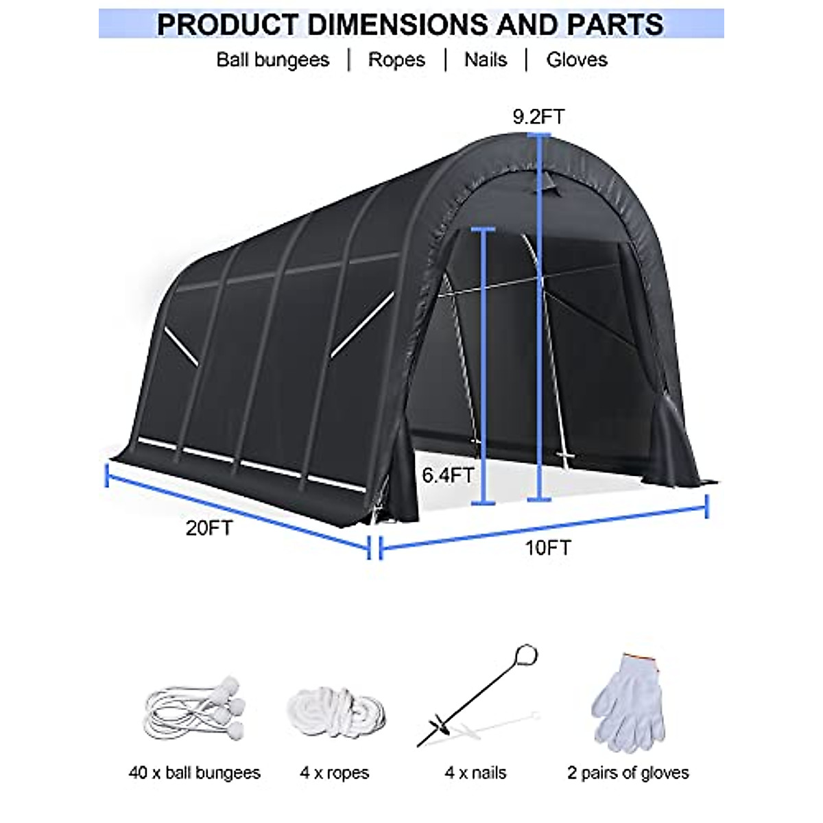 Marvoware 10' x 20’ x 9' ft Snow Resistant Heavy Duty Carport, Round Roof Storage Shed with Front & Rear Zipper Door for Full-Size Truck and Boat, Portable Garage Tent Shelter for Outdoor Use