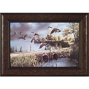 Lifting to The North by Ken Zylla 14.5x20 Canadian Canada Geese Waterfowl Birds Lake Framed Art Print Wall Décor Picture