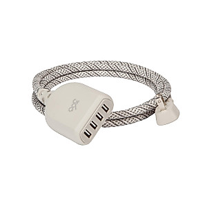 360 Electrical Habitat 4.8, 6 ft 4-Port USB Extension Cord, Durable Braided Casing, French Grey, 4.8A, USB Charger Cable, Power Strip USB Hub Charging Station for USB C, Iphone, Tablet, Android