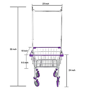 CHAMIN 1.5BU Chrome Coated CART for House and Commercial (Lavender Color) (Powder Coating, 1.5 Bushel)