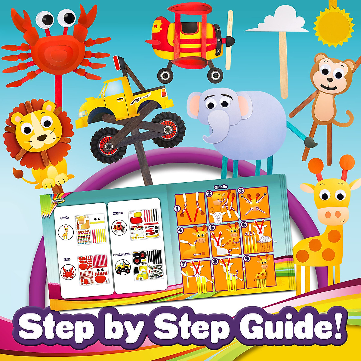 Creative Kids Preschool Crafts for Kids Create 12 Pop Stick Art Figures with 400+ Stickers & Punch Outs Toddler Art Set, Fine Motor Activities for Toddlers Arts and Crafts for Kids Age 3+