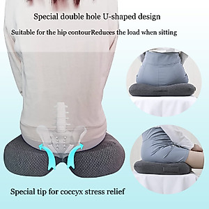 Seat Cushions for Office Chairs, Tailbone Pain Relief Cushion, Ergonomic Orthopedic Chair Seat Cushions Seat Pillow for Office, Home Chair, Car, Wheelchair, Hip, Coccyx, Sciatic (Grey)