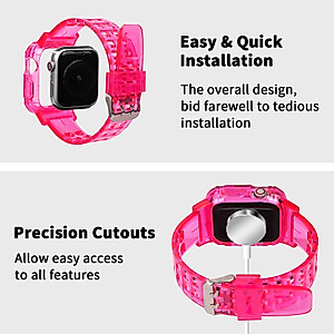 Jelanry compatible with Apple Watch Band Case 38mm 40mm 41mm for Men Women, Crystal Transparent Bumper Sport Soft Silicone Protective Case Wristband Strap iWatch Series 9 8 7 6 5 4 3 2 1 SE 2022, Pink