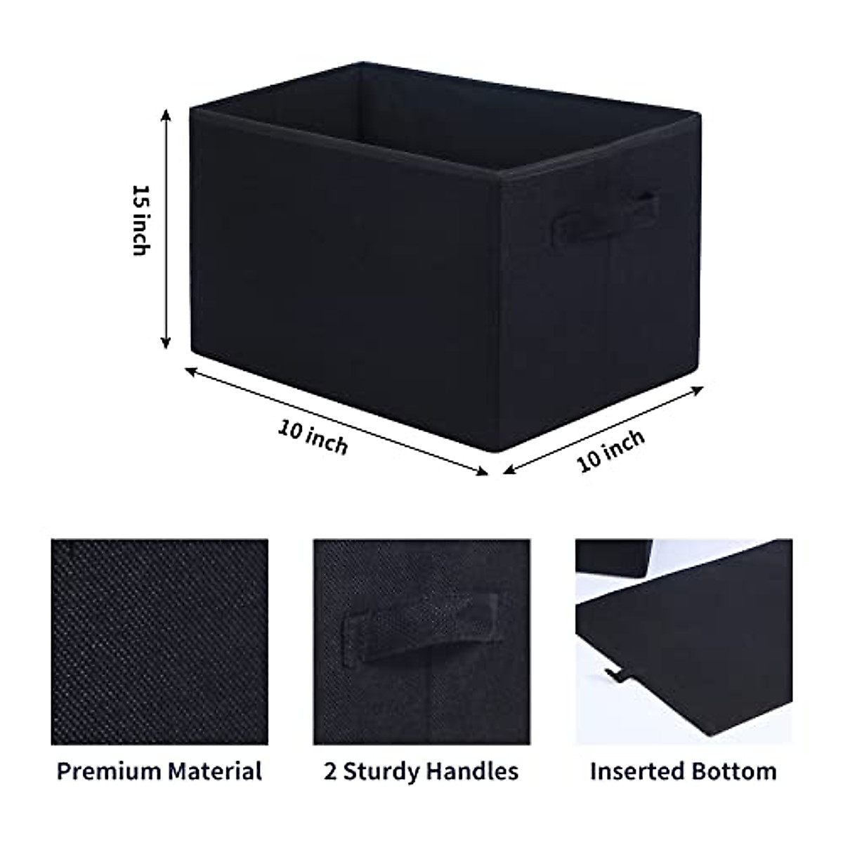 Consmos Large Foldable Fabric Storage Bin with Lids& Dual Handles, Sturdy Cubby Storage Basket for Clothes& Toys, Cube Storage Organizer Bins for Shelves, Closet, Bedroom, Home& Office, Black 3-Pack
