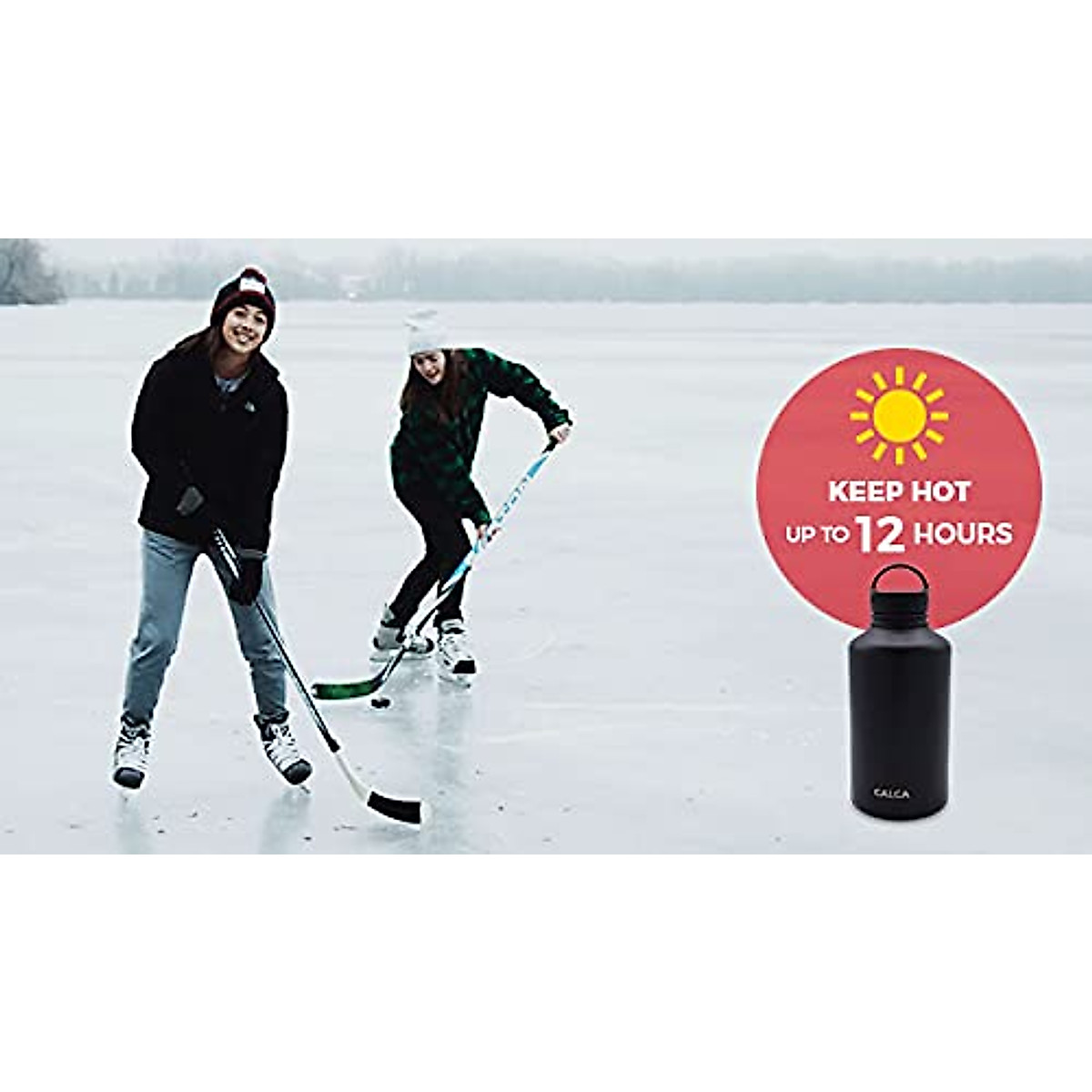 Insulated Water Bottle with Wide Mouth Lid Stainless Steel Double Wall Vacuum Hot/Cold Water Bottle 64oz (Picture)