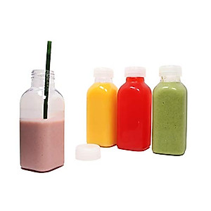 Dishwasher Safe Plastic Juice Bottles with Lids, Free Insulated Bottle Holder, Hot or Cold Drinks, 12pcs 16oz Empty Clear BPA Free Reusable Containers with Caps for Smoothies, Milk and Other Beverages