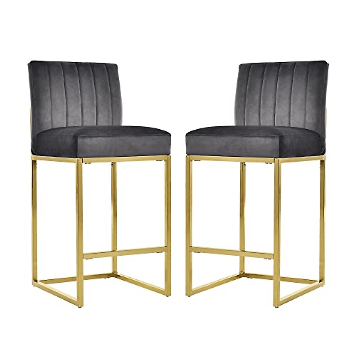 Harper & Bright Designs Dining Chair Set of 2, Modern Counter Height Bar Stools, Dining Chairs with Square Velvet Upholstered Seat and Backrest for Party, Dining Room (Set of 2/Square, Gray+Gold)