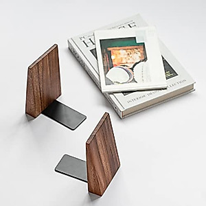 Muso Wood Book Ends, Thickened Wooden Bookends for Heavy Books, Creative Decorative Bookends for Shelves, Non-Skid Book Ends, Handmade Acacia Wood Bookends