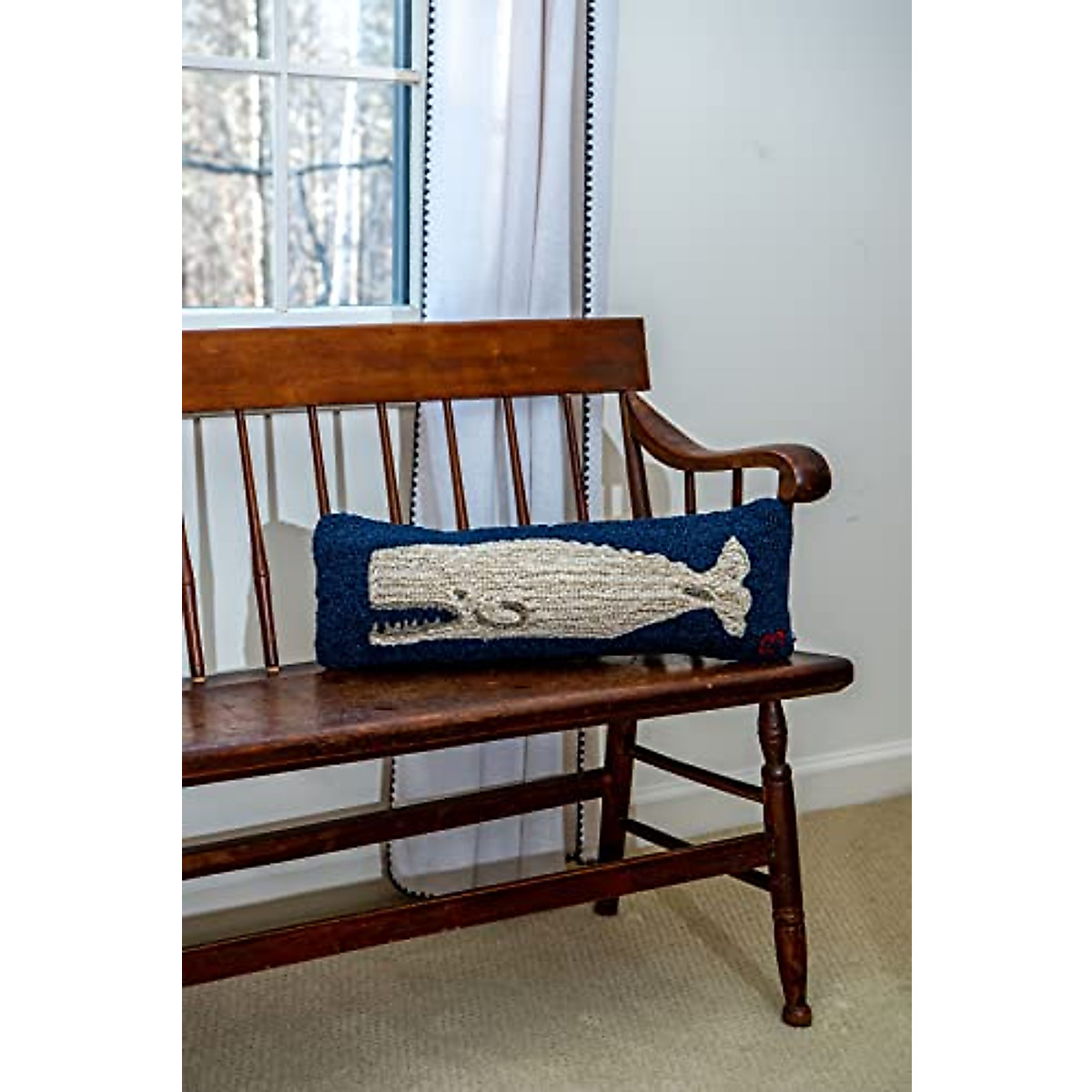 Chandler 4 Corners Artist-Designed Moby Dick Whale Hand-Hooked Wool Decorative Throw Pillow (8” x 24”) Marine Life Pillow for Couches & Beds - Easy Care & Low Maintenance - Nautical & Ocean Pillow