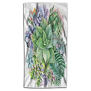 WONDERTIFY Bouquet Succulents Hand Towel Watercolor Botanical Echovirus Plants Hand Towels for Bathroom, Hand & Face Washcloths 15X30 Inches Green Purple