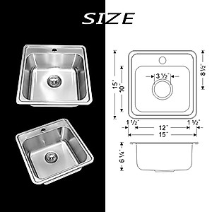 WellsSinkware 22 Guage Stainless Steel Rectangular Single Bowl Topmount Kitchen Bar Sink Package CMT1515-6-1-Stainless Steel Kitchen Sink With AccessoriesGreat RV,Home office