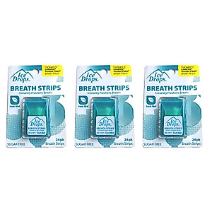 3 Pack - Ice Drops Breath Strips with Blast of Icy Mint (Sugar Free)