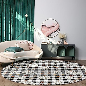 Plaid Pumpkin Large Area Rugs Carpet 5 Feet for Bedroom Living Room,Accent Throw Kitchen Hallway Bathroom Runner Rug Low Pile Entryway Door Mat Floor Doormat,Fall Thanksgiving Buffalo Plaid Leaves