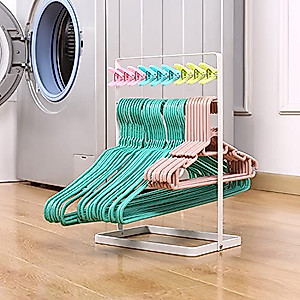 2 Pack Hanger Storage Organizer,Hanger Organizer Stacker with Clothespins Holder,Stainless Steel Hanger Stacker Rack for Closet Laundry Room,Space Saving Hanger Stacker Caddy Stand, White