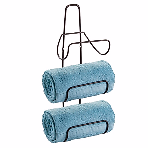 mDesign Metal Wall Mount 3 Level Bathroom Towel Rack Holder & Organizer - for Storage of Towels, Washcloths, Hand Towels, Robes - 2 Pack - Bronze