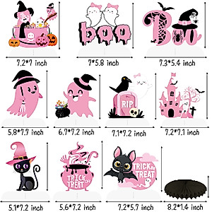 Halloween Party Honeycomb Centerpieces 12Pcs Happy Halloween Party Decorations for Girls Pink and Black Halloween Theme Centerpieces for Ghost Pumpkin Bat Witch Theme Party Baby Shower Supplies