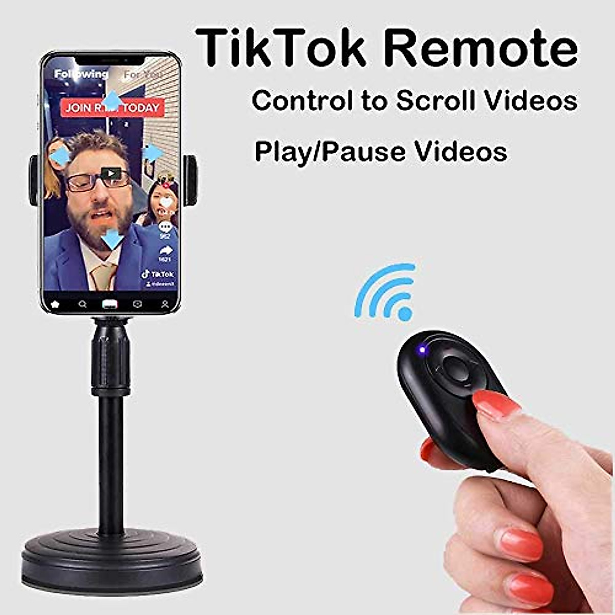 Bluetooth Remote & Page Turner Control - Can Also Use to Scroll Videos for Tiktok and Control to Play/Pause The Video - It Can Work with Most Cellphones/Tablets (Andriod 8.0+ and iOS 6.0+)