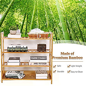 AKEYDIY Bamboo Shoe Rack 4-Tier Natural Premium Stackable Shoe Shelf Storage Organizer for Entryway Hallway Closet Living Room Organizer Multi-Function Shoe Racks,27 x 11 x 27 inch(Natural Bamboo)