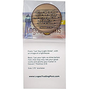 Let Your Light Shine Christian Challenge Coin, Pass Along Pocket Token of Encouragement, Handout for Bible Study, Antique Gold Plated Matthew 5:16 Gift