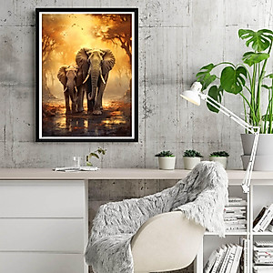 Reofrey DIY Diamond Art Painting Kits for Adults Elephant, Diamond Art Animal Full Drill Round Rhinestone Diamond Art Painting Accessories, Cross Stitch Embroidery for Crafts (30x40 cm/ 12x16 inch)