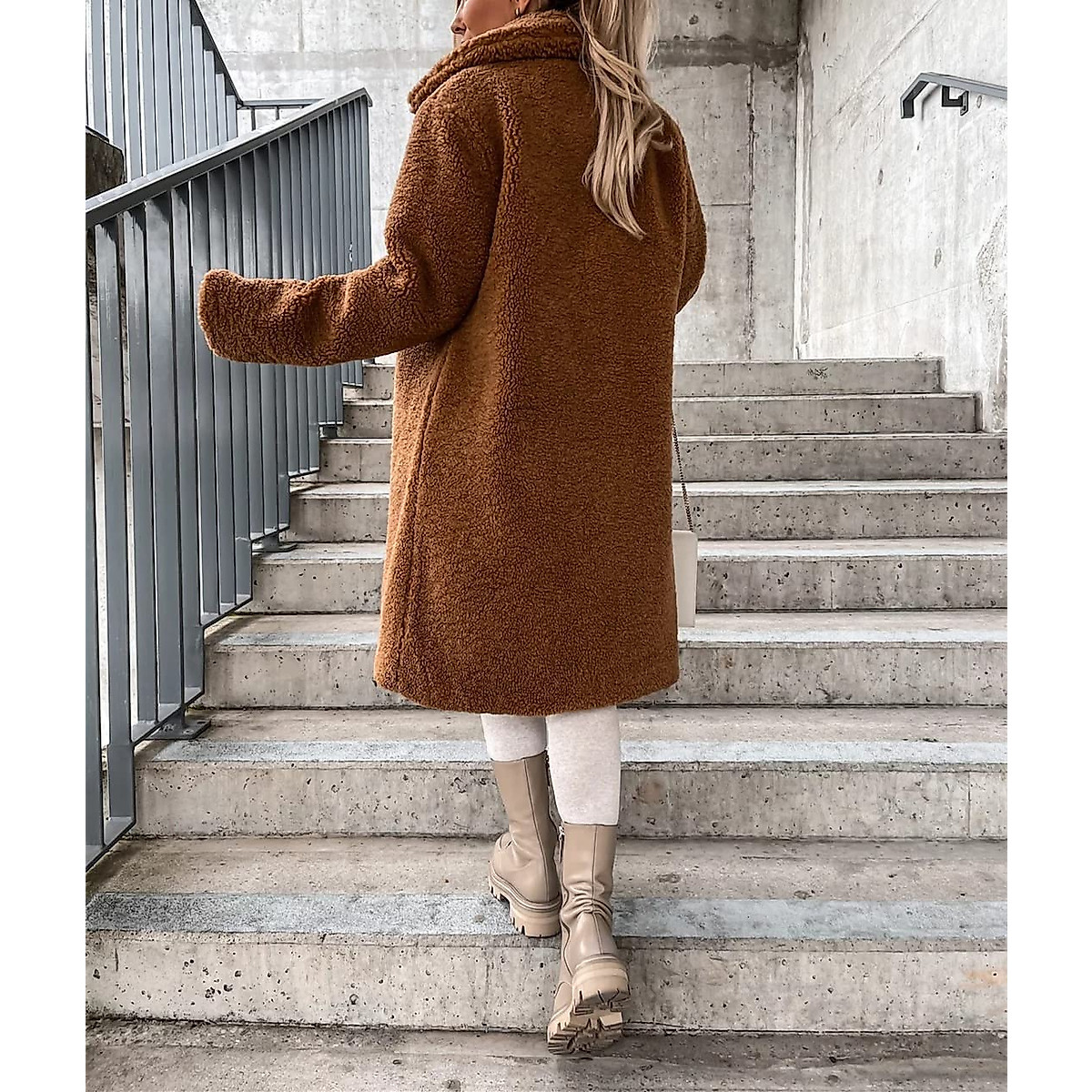 Vliolat Womens 2022 Winter Coats Fuzzy Fleece Long Hooded Jackets Button Down Faux Fur Warm Outwear with Pockets