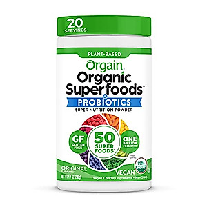 Orgain Organic Green Superfoods Powder, Original - Antioxidants, 1 Billion Probiotics, Vegan, Dairy Free, Gluten Free, Kosher, Non-GMO, 0.62 Pound (Packaging May Vary)