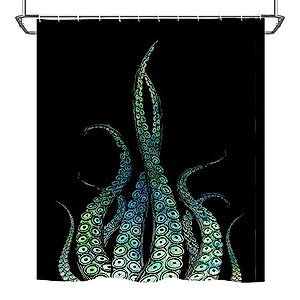 WYURMKT Octopus Tentacles Shower Curtain Kraken Ocean Animal Green Sea Underwater Creature Simple Black Backdrop Cool Creative Art Bathroom Decor Curtains Set Polyester Fabric with Hooks 70Wx70H Inch
