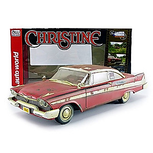 Auto World - Christine 1958 Plymouth Fury in Red - Dirty Version - 1/18 Scale Die Cast Collectible Model Muscle Car for Kids and Adults