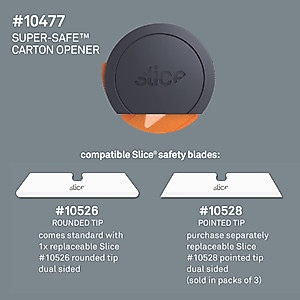 Slice 10477 Super-Safe Carton Cutter, Retracting Blade Guard, Finger-Friendly Blade, Easy Grip, Lasts 11x as Long as Metal, 1 Pack