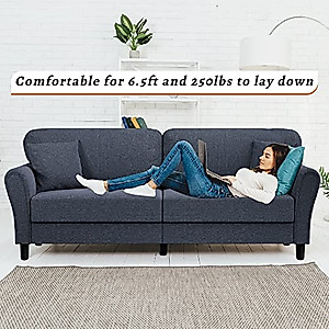 Shintenchi 87 inch Modern Sofa Couch for Livingroom, Mid-Century Loveseat Furniture with Hardwood Frame, Upholstered Couch, Rounded Arms, Deep Seat Sofa Bed for Bedroom, Dark Grey