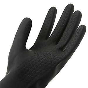 Chemical Resistant Gloves,Safety Work Cleaning Protective Heavy Duty Industrial Gloves,Natural Latex 12.2" Length Black 1 Pair Size M (Medium)