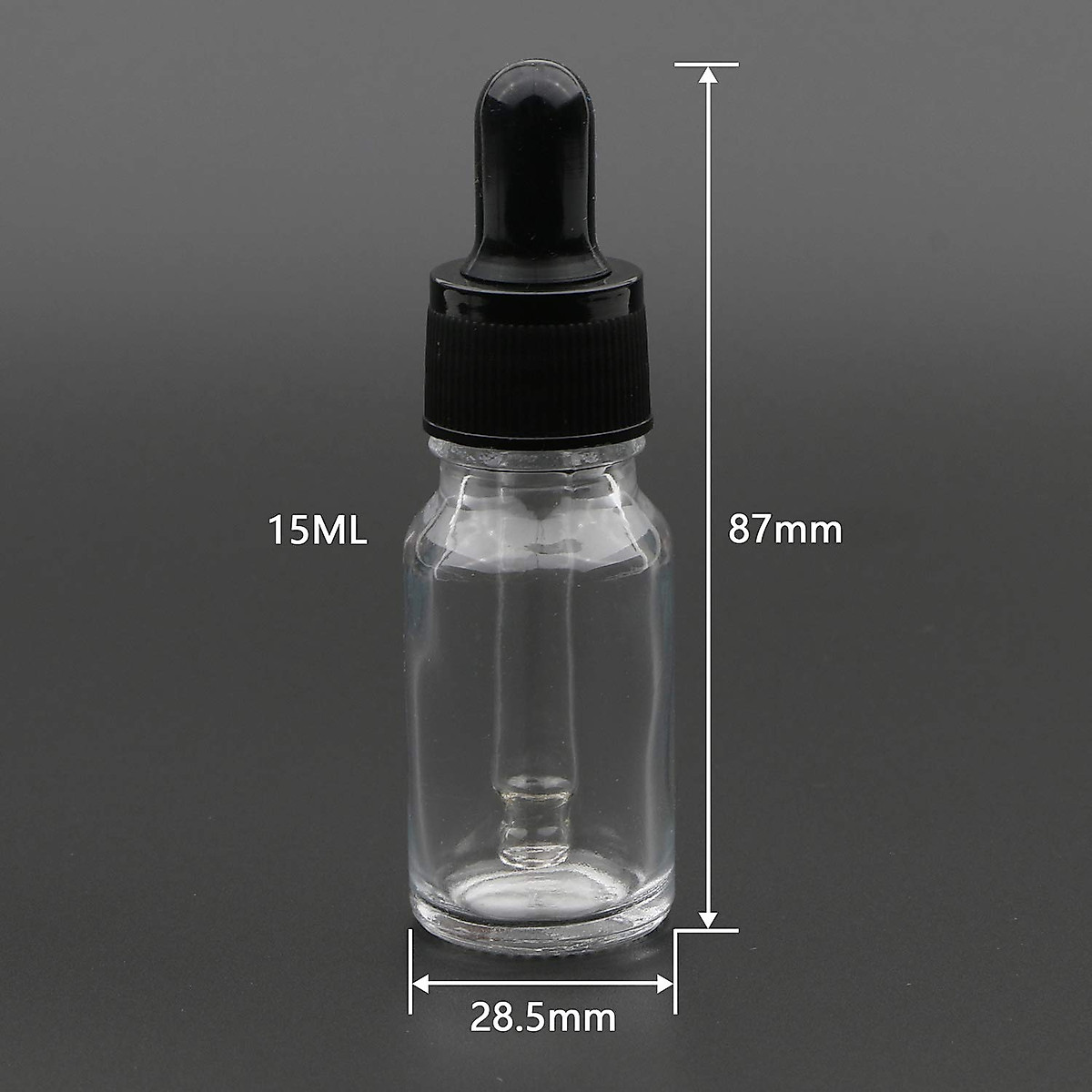 Kesell 8Pcs Glass Dropper Bottle Black Plastic Head Essential Oil Dropper Bottle 15ml Empty Refillable Clear Sample Storage Containers Vials, with Tapered Glass Droppers Black Screw Cap