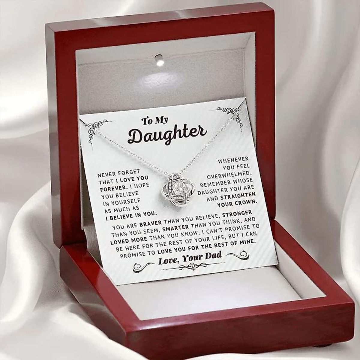 Fa Gifts Daughter Gifts From Dad, To My Daughter Necklace From Dad, Believe In Yourself Love Knot Necklace Gifts For Daughter On Birthday Gifts For Daughter, Stainless Steel, Cubic Zirconia