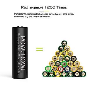 POWEROWL AA AAA Rechargeable Batteries, Pre-Charged High Capacity 2800mAh & 1000mAh 1.2V NiMH Battery Low Self Discharge, Pack of 16