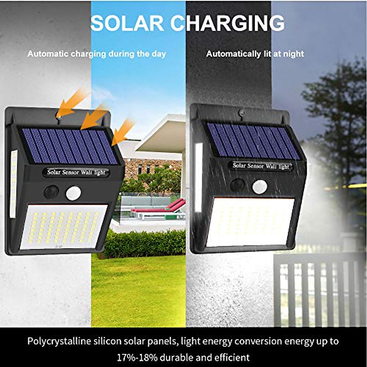 Jings Solar Lights Outdoor, 100LED Outdoor Solar Lamp PIR Motion Sensor Wall Light Waterproof Solar Powered Lights for Garden Fence Door,4pcs