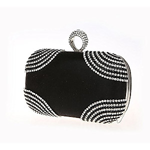 Snowskite Women's Shiny Crystal Rhinestone Formal Evening Ring Clutch Bag Black