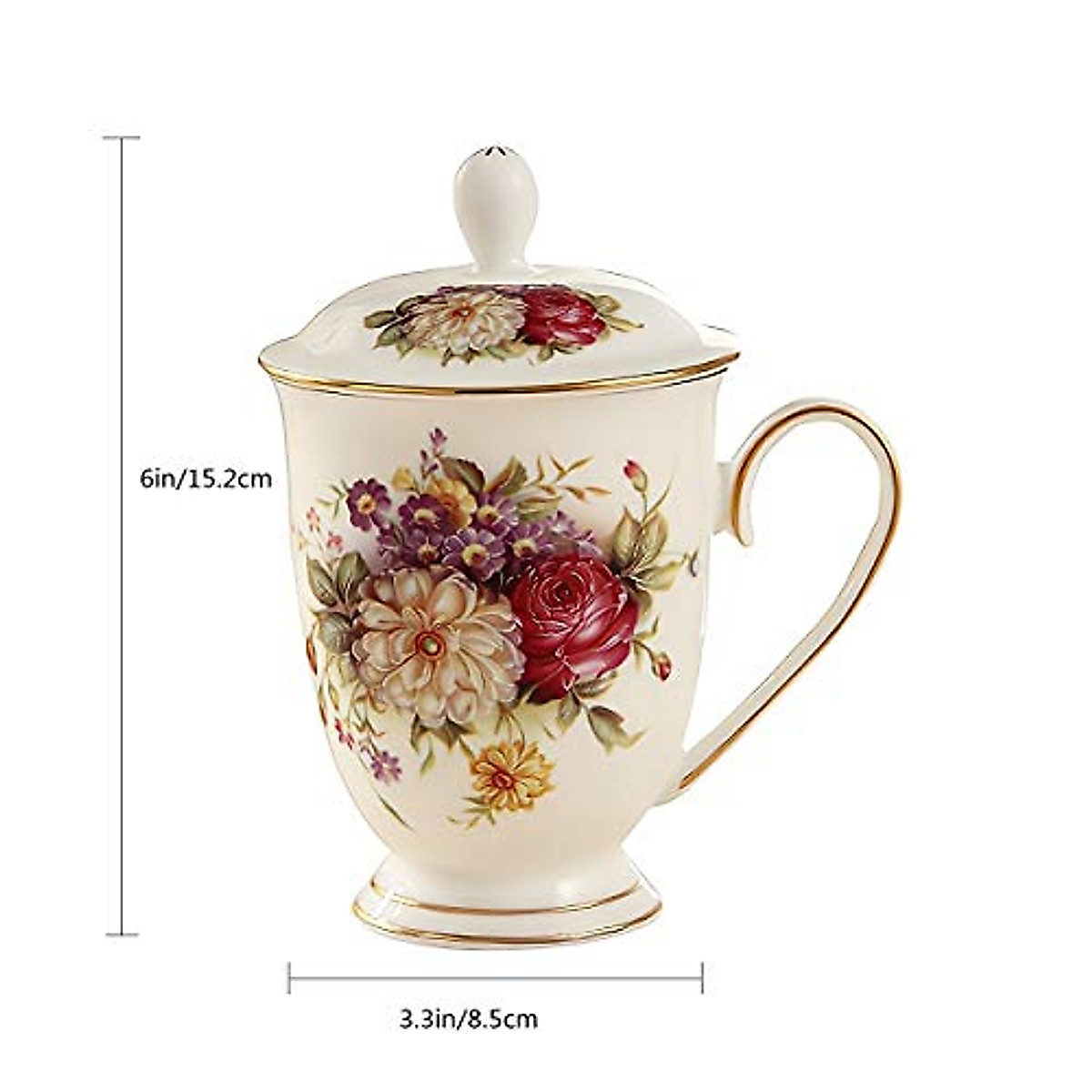 Ceramic Mug, Tea Mugs for Women，China Tea Cup with Lid, Flower Tea Cup, Suitable for Making Tea, Cold Drinks, Hot Drinks, Coffee, Etc, 10oz (about 300ml)