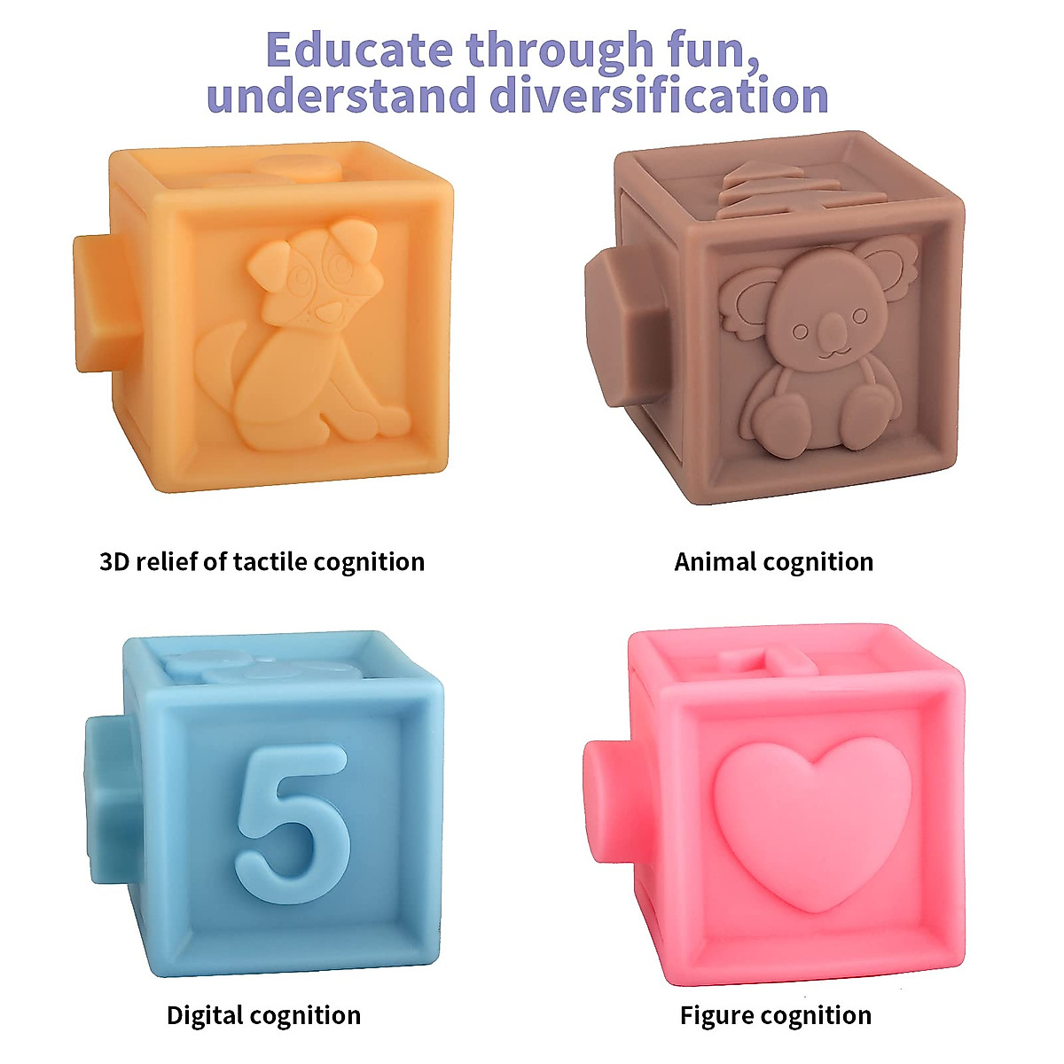 MORNSUNO Baby Blocks 6 to 12 Months,Soft Building Blocks for Babies 6 Months and up, Stacking Teething & Squeezing Toys for Infants Toddlers, Cube Blocks with Numbers Animals Fruits Textures