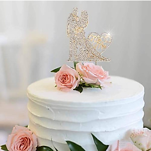 Mr and Mrs Cake Topper Rhinestone Metal Love Couple For Wedding/Engagement/Bridal Shower/Anniversary/Birthday Gold