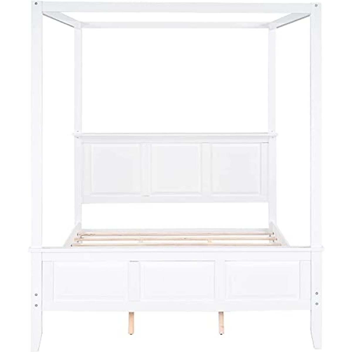 CITYLIGHT Canopy Bed with Headboard & Footboard,Wooden Canopy Bed Frame Queen , Queen Platform Bed Frame with Slat Support Legs for Teens Adults, No Box Spring Needed (Queen ,White)